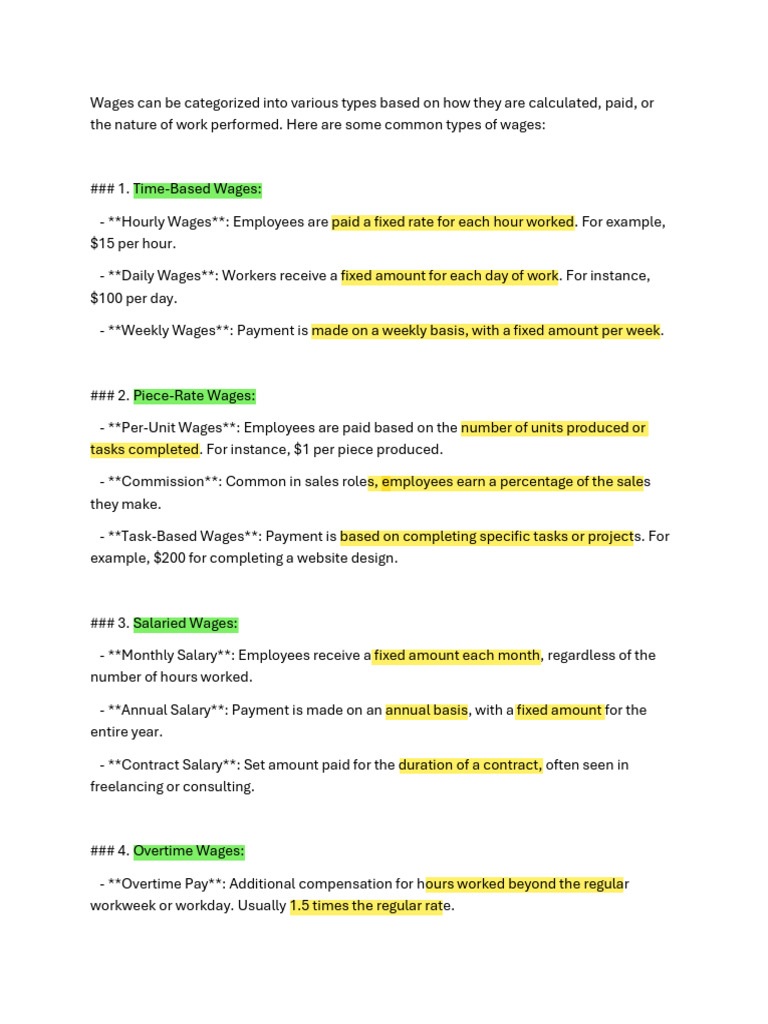 Types of Wage | PDF | Cost Of Living | Living Wage