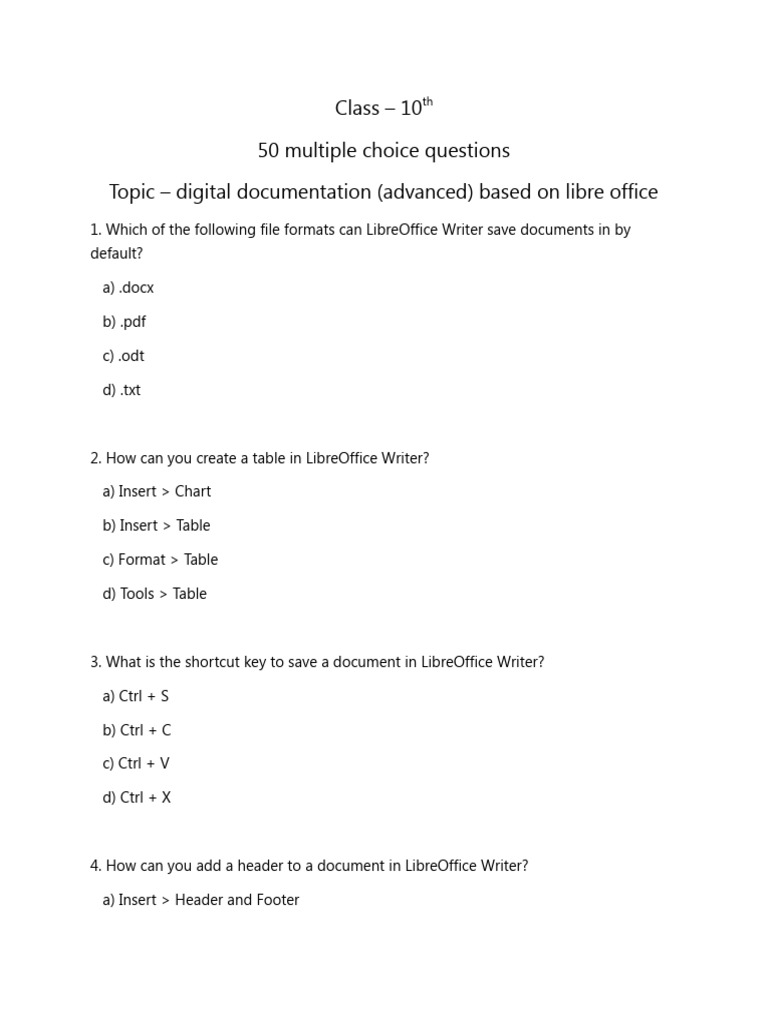 Class - 10th IT Digital Documentation MCQ by Pratik | PDF | Microsoft Word | Software