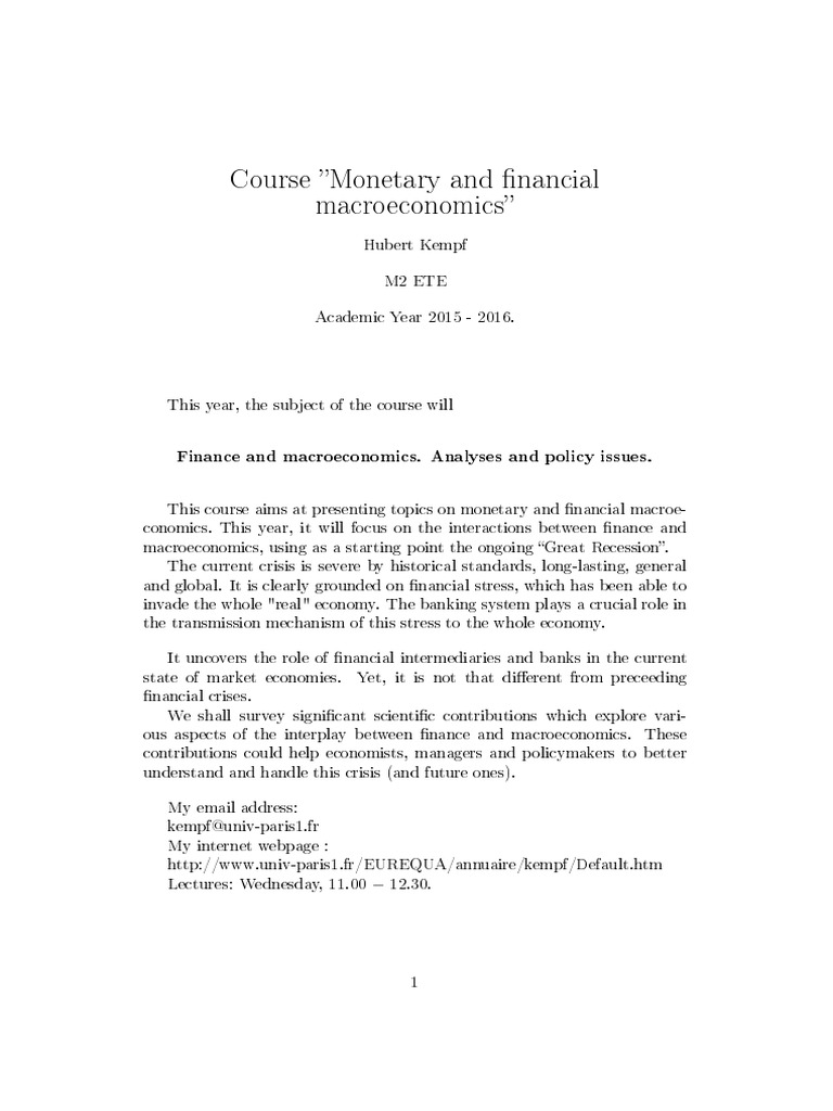 Finance and Macroeconomics Course Overview | PDF | Economic Bubble ...