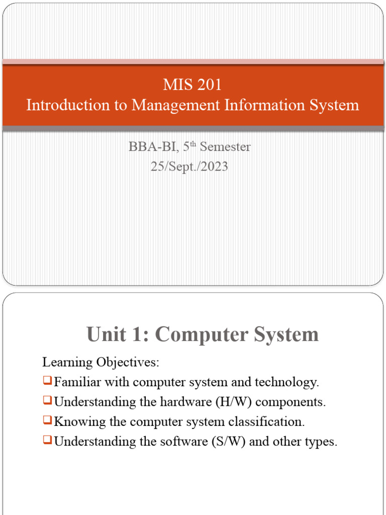 MIS-201 Unit I2 | PDF | Computer Data Storage | Central Processing Unit
