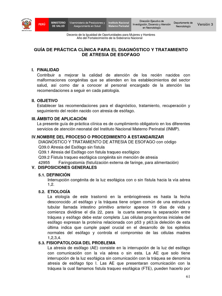 Guia de Practica Clinica Atresia Esofagica | PDF | Medicina CLINICA