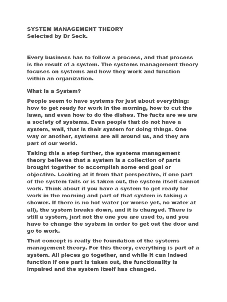 System Management Theory | PDF | System | Cognitive Science