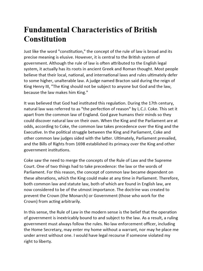 Fundamental Characteristics of British Constitution | PDF | Rule Of Law ...