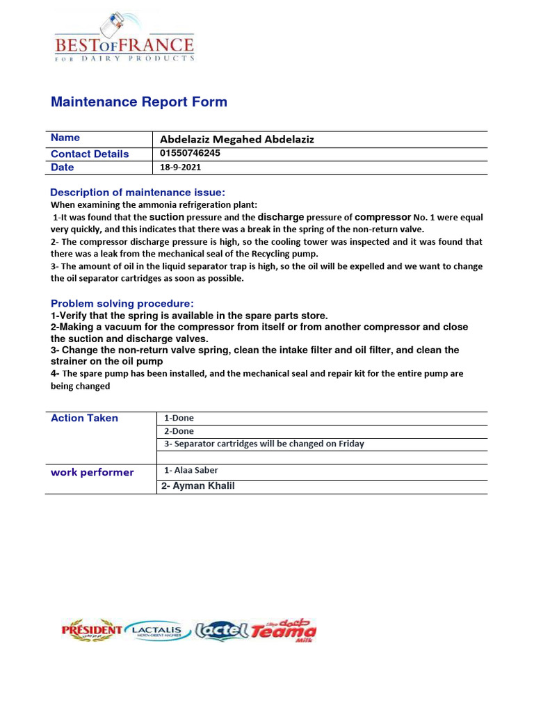 Maintenance Report Form | PDF | Home & Garden | Technology & Engineering