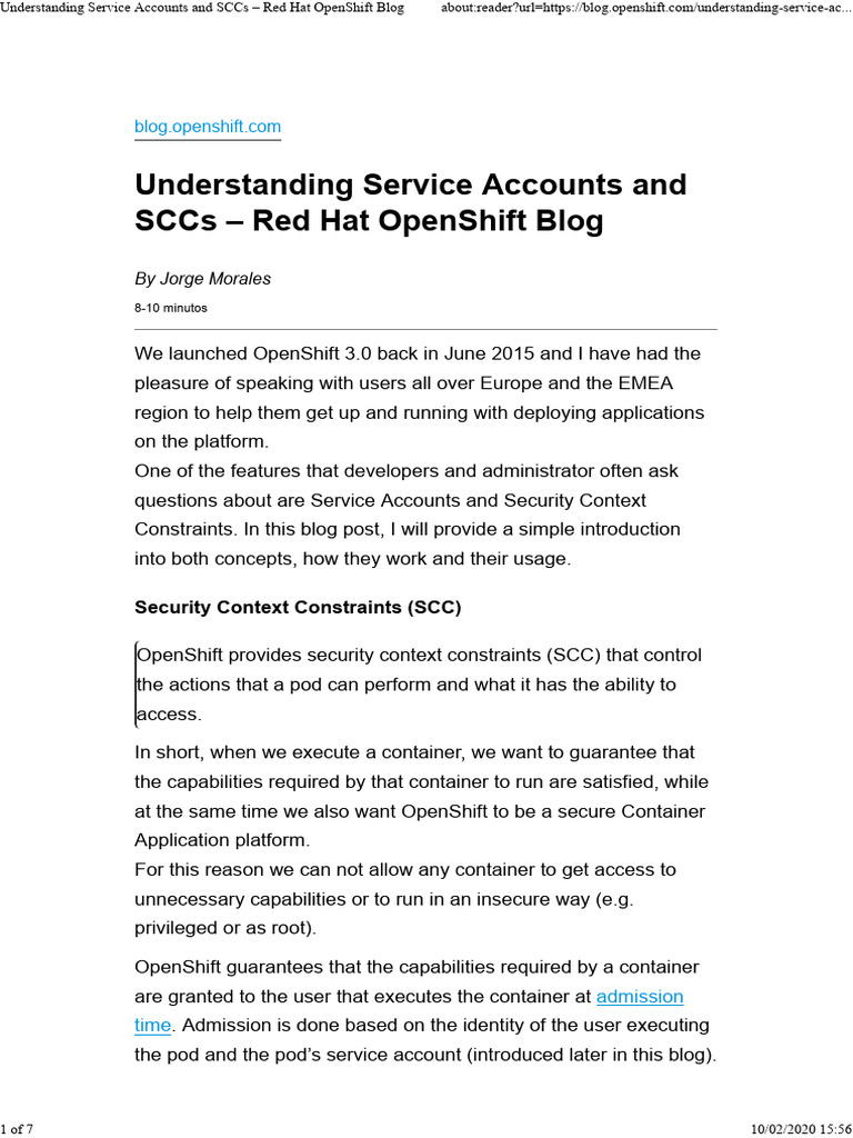 Understanding Service Accounts and SCCs - Red Hat OpenShift Blog | PDF ...