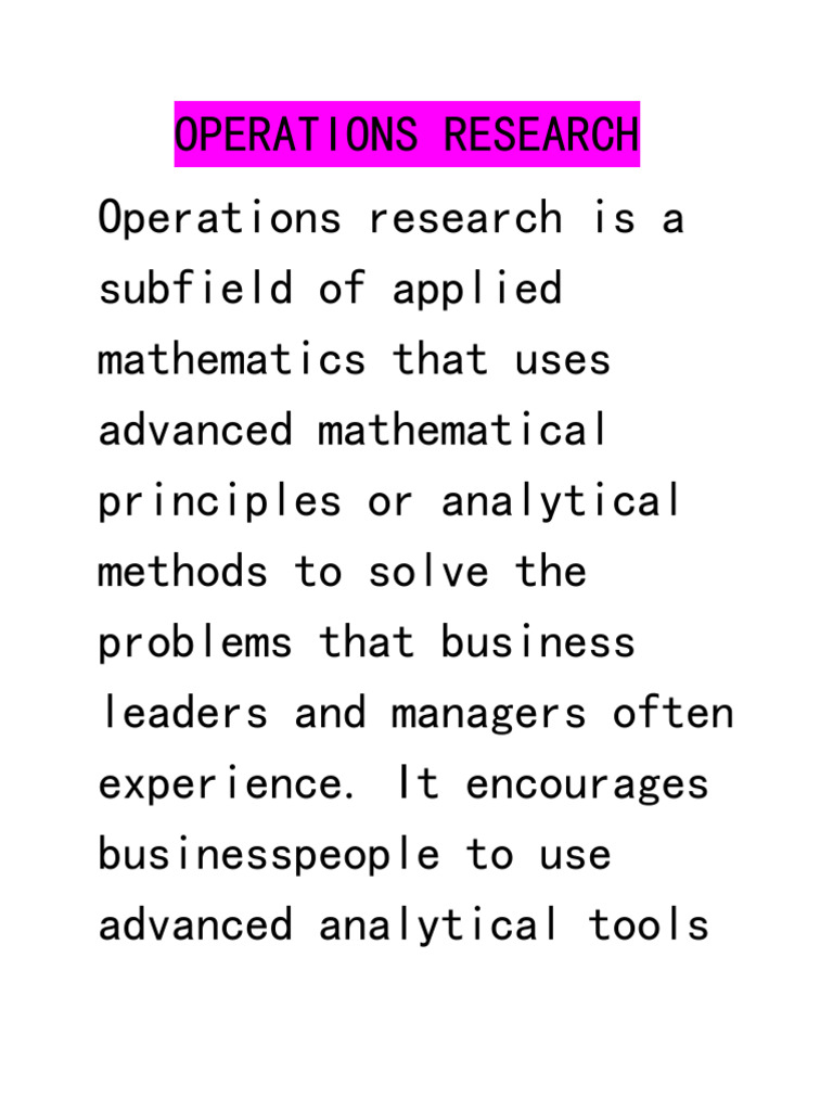 Operations Research | Download Free PDF | Operations Research | Mathematics