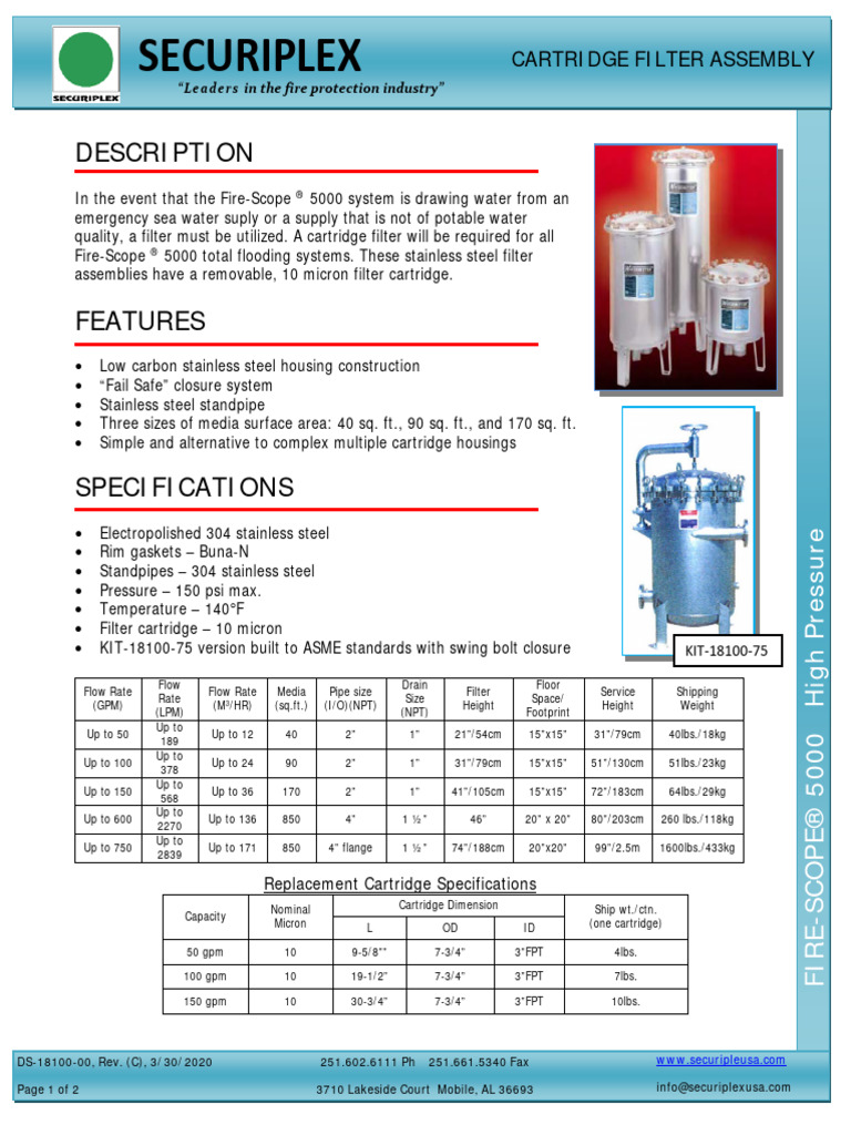 DS-18100-00 - (C) Cartridge Filter Assembly | PDF | Water | Steel