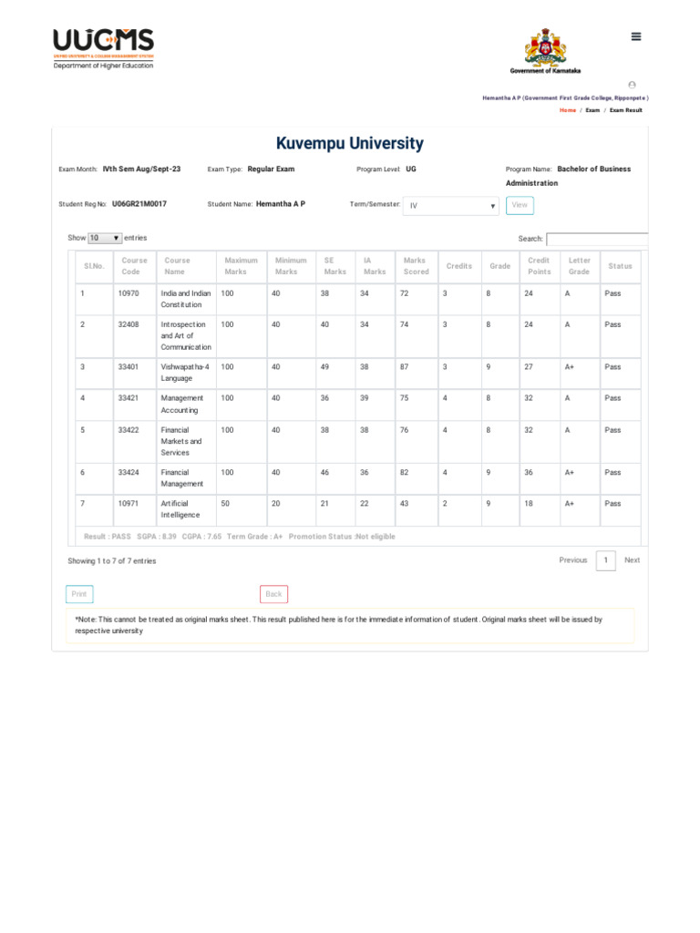 5th Sem Marks Card | PDF | Computer Programming
