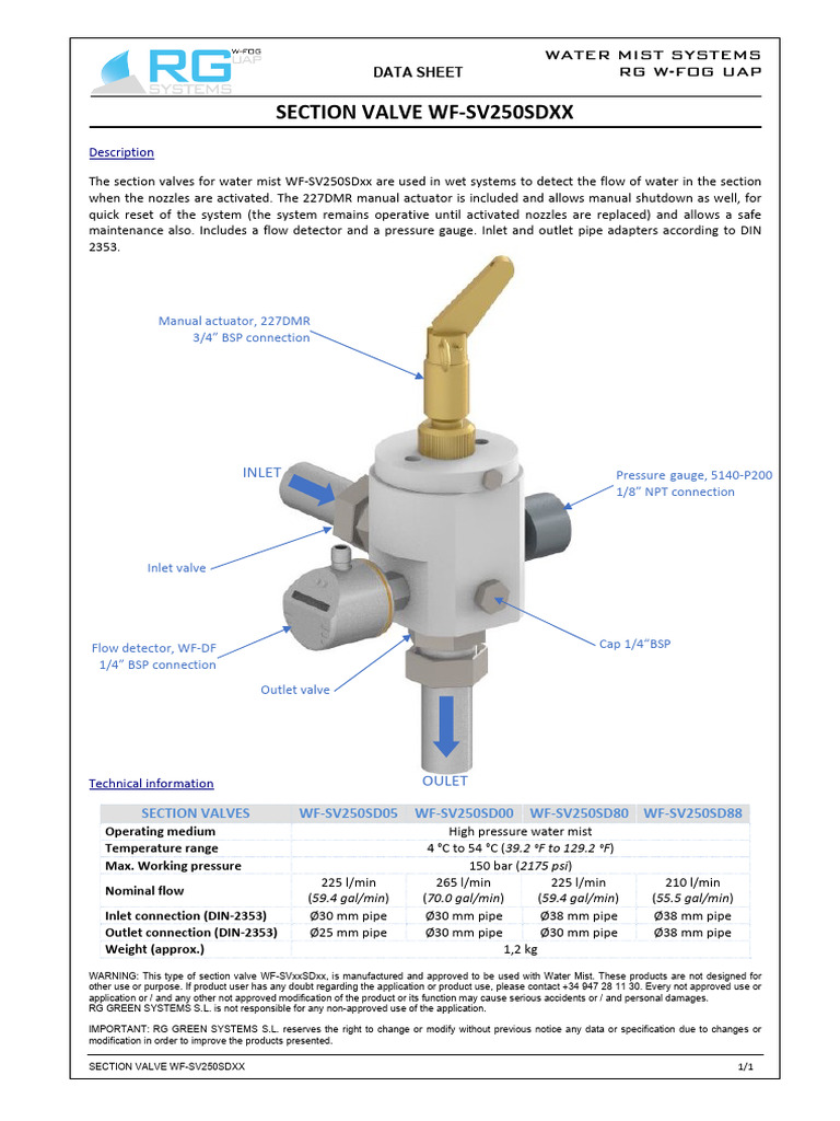 Section Valve - WF-VS250SDxx - v00 | PDF | Valve | Pipe (Fluid Conveyance)