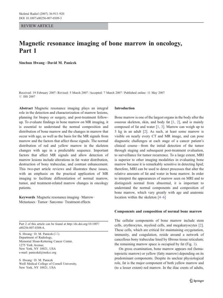 Magnetic Resonance Imaging of Bone Marrow in Oncology,: Review Article | PDF | Bone Marrow ...