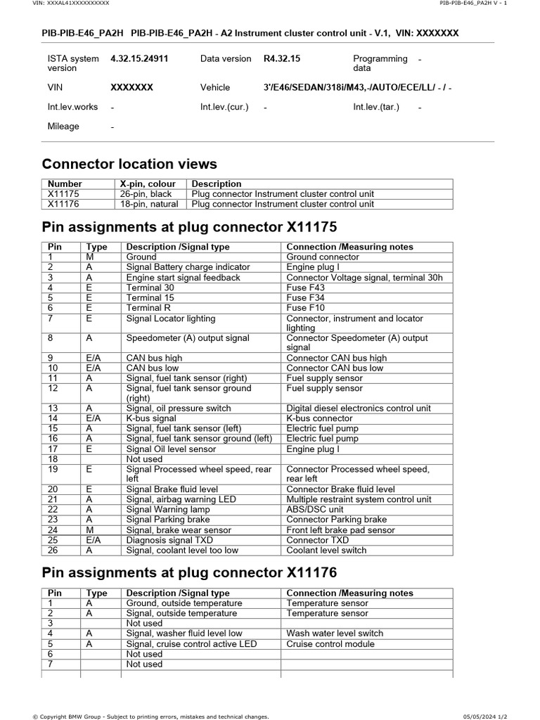 E46 Cluster Pinout | PDF | Electrical Connector | Vehicles