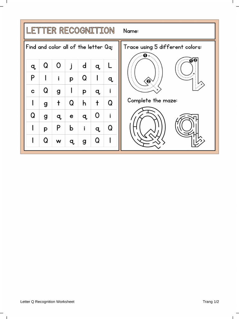 Letter Q Recognition Worksheet | PDF