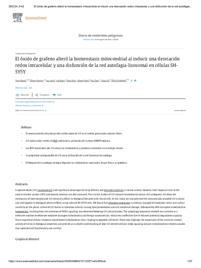 El Óxido de Grafeno Alteró La Homeostasis Mitocondrial Al Inducir Una ... El Óxido de Grafeno Alteró La Homeostasis Mitocondrial Al Inducir Una ...
