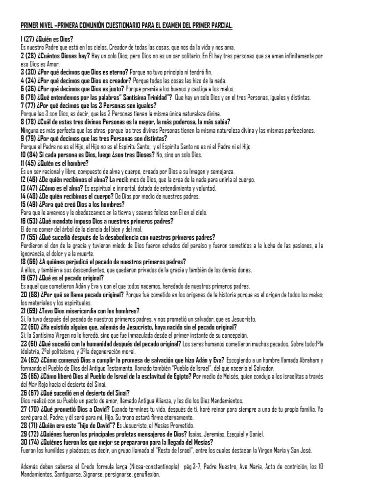 Cuestionario Primer Parcial de PC 1 | PDF | El pecado original | Pecado
