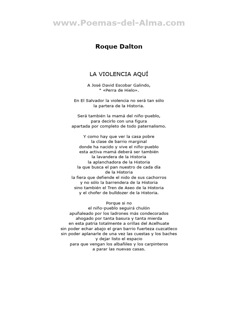 Imprimir LA VIOLENCIA AQUI de Roque Dalton | PDF