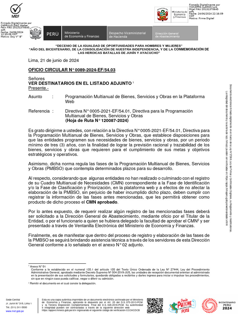 Oficio Circular N 0089 2024 Ef 5403 - 240625 - 110055 | PDF Oficio Circular N 0089 2024 Ef 5403 - 240625 - 110055 | PDF