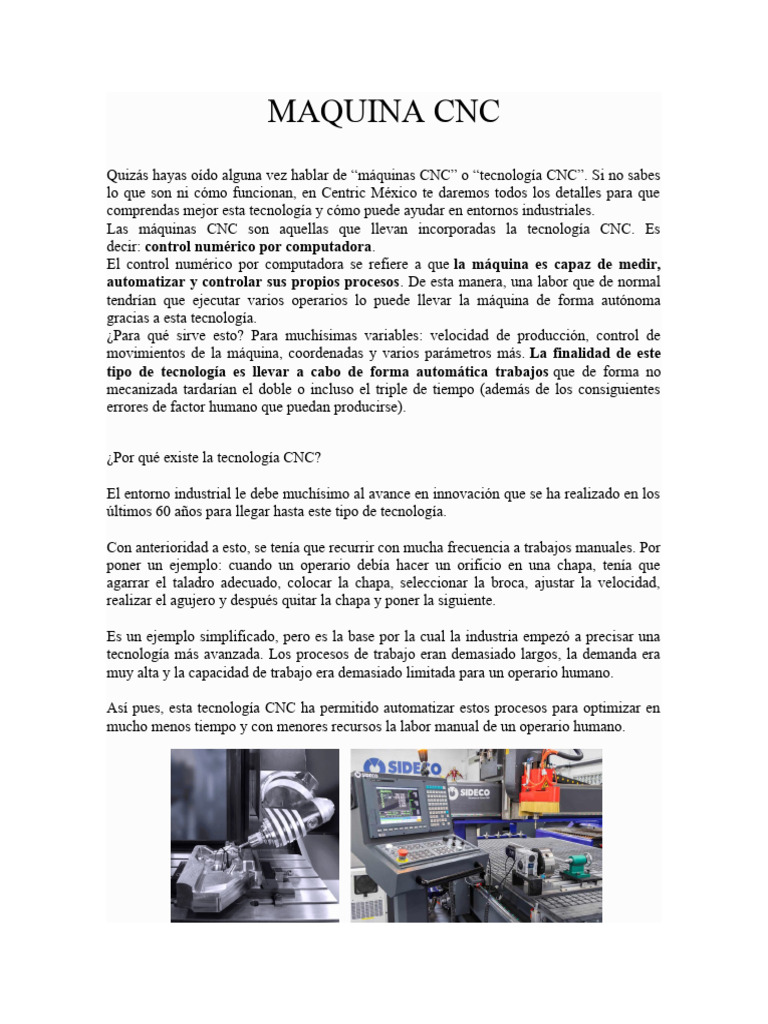 Maquina CNC | PDF | Control numerico | Sector secundario de la economía