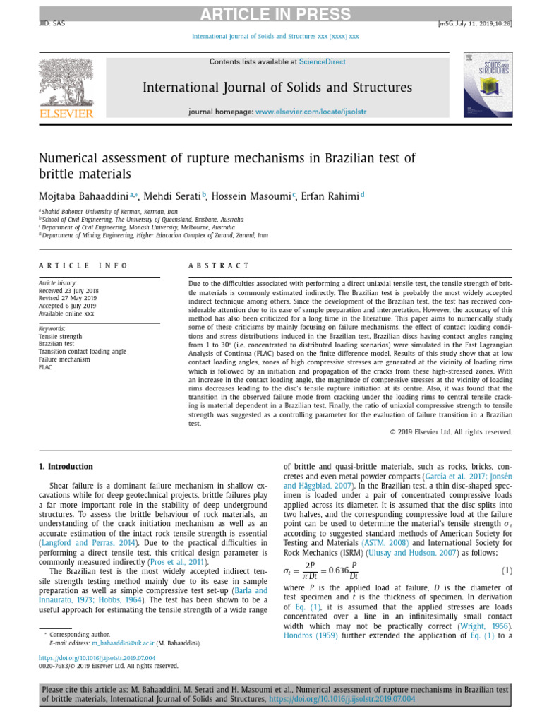 Numerical Assessment of Rupture Mechanisms in Brazilian Test of Brittle ...