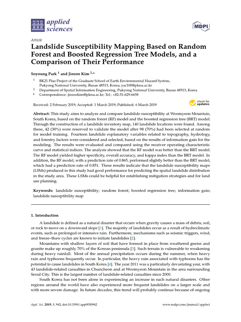 Landslide Susceptibility Mapping Based On Random Forest and Boosted Regression Tree Models, and ...