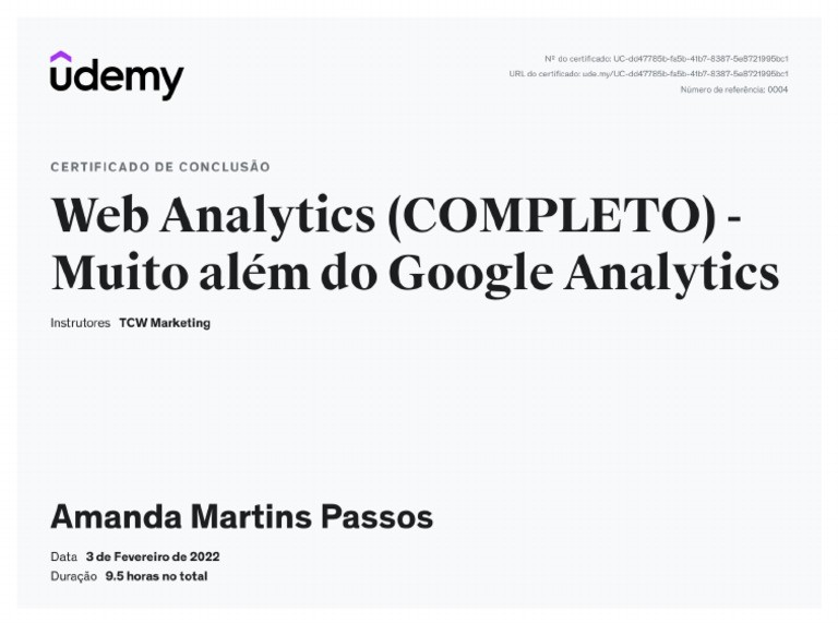 Certificado Curso Web Analytics | PDF