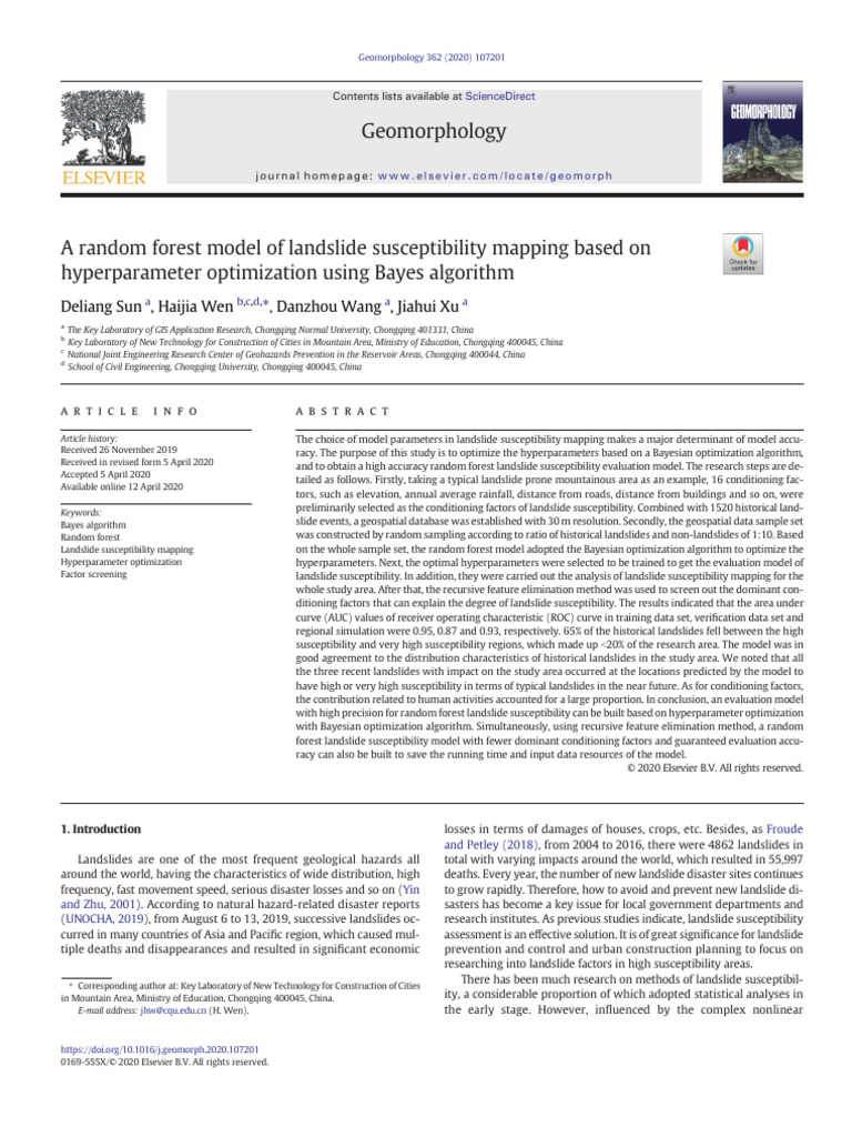 A Random Forest Model Of Landslide Susceptibility Mapping Based On Gyoeroarameter Optimization