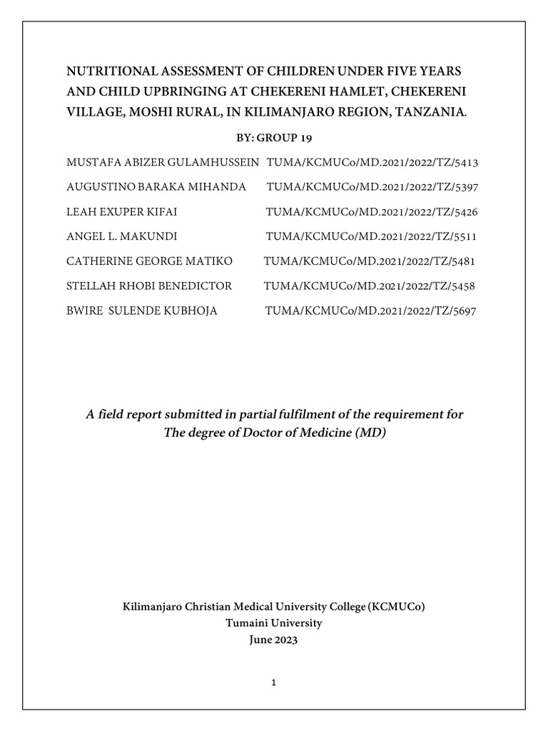 MD2 Chekereni Field Report | PDF | Wellness
