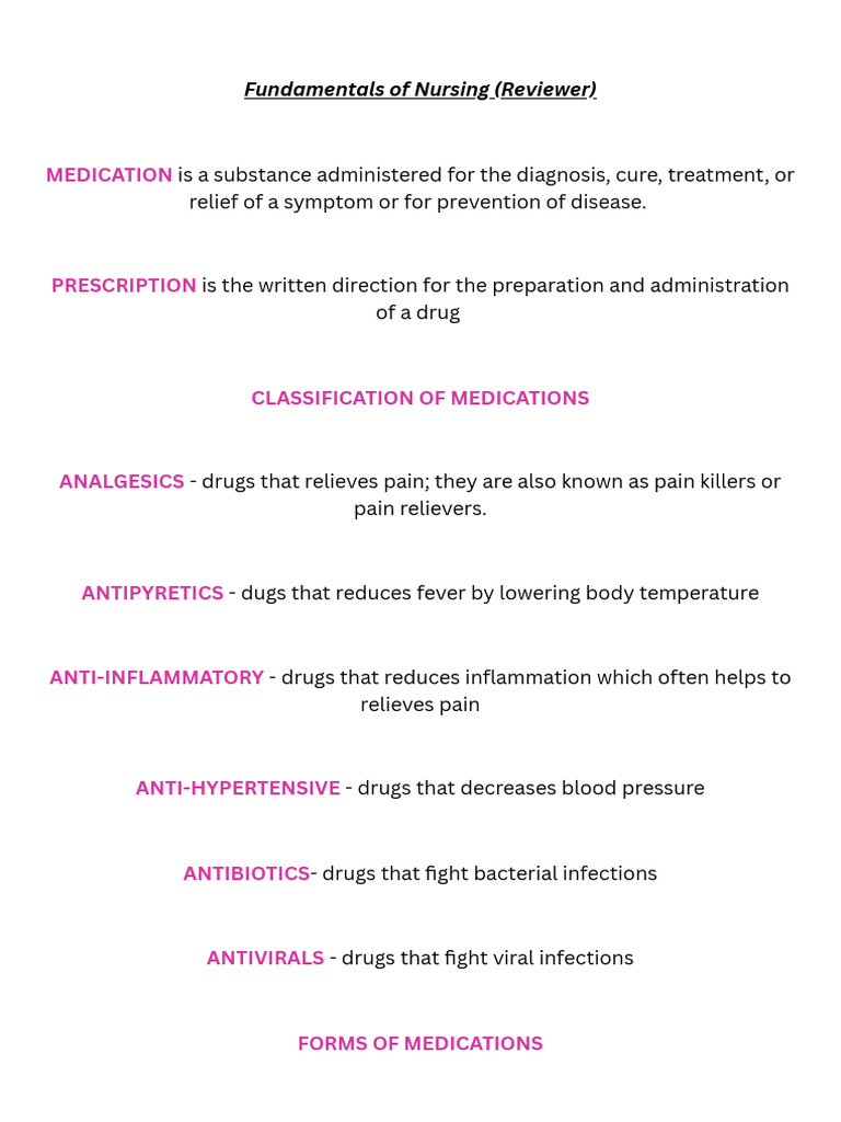Fundamentals of Nursing Reviewer | PDF | Injection (Medicine) | Tablet ...