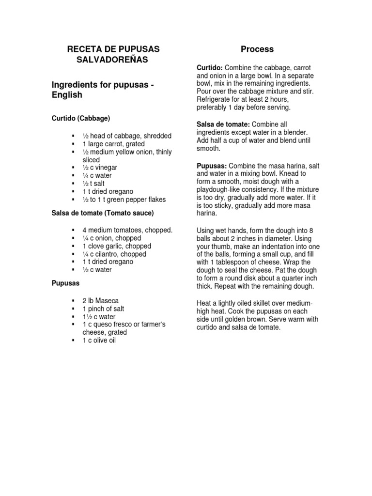Receta de Pupusas Salvadoreñas | PDF | Cocina | Cocina asiática