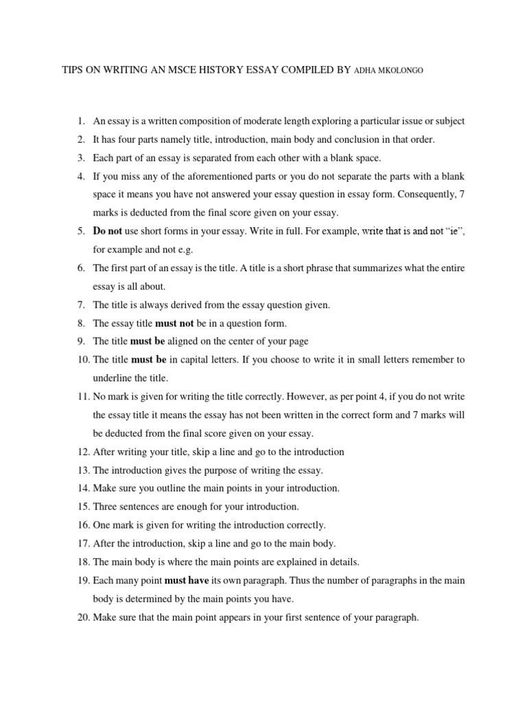 Writing an MSCE History Essay Guide | PDF | Paragraph | Essays