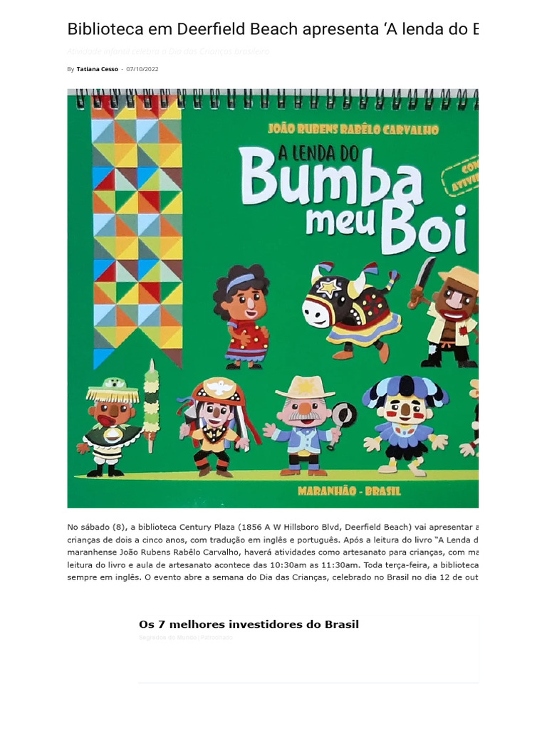 2022 Pos Pandemia Biblioteca em Deerfield Beach Apresenta A Lenda Do ...