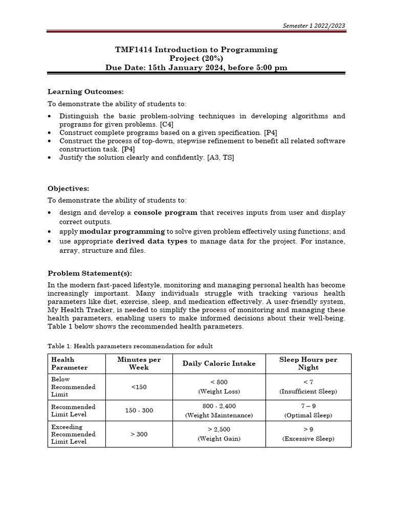 ITP Project MyHealthTracker Updated | PDF | Parameter (Computer Programming) | Sleep