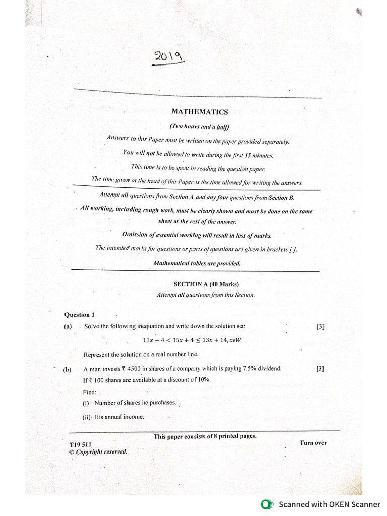 Icse Maths 2019 | PDF