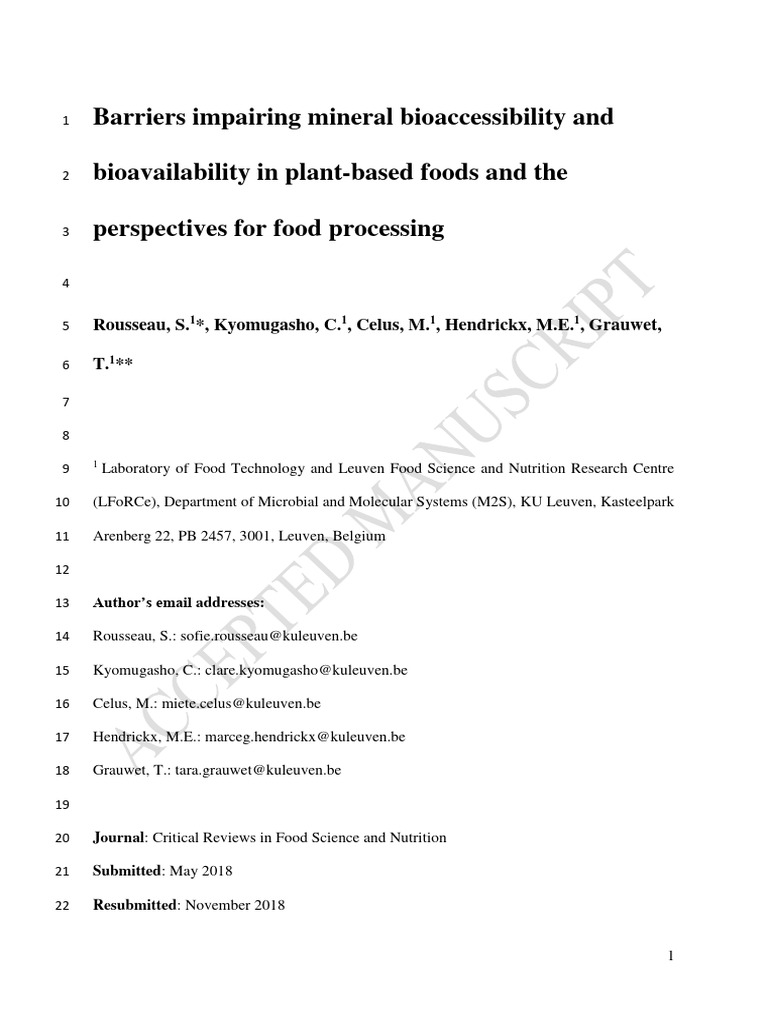 Barriers Impairing Mineral Bioaccessibility and Bioavailability in Plant-Based Foods and The ...