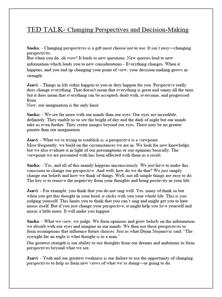 Ted Talk | PDF | Thought | Decision Making