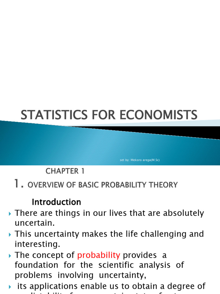 Stat For Economists CHP 1-7 | PDF | Expected Value | Probability Distribution