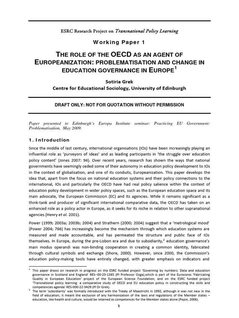 The Role of The OECD As An Agent of Euro | PDF | Programme For ...