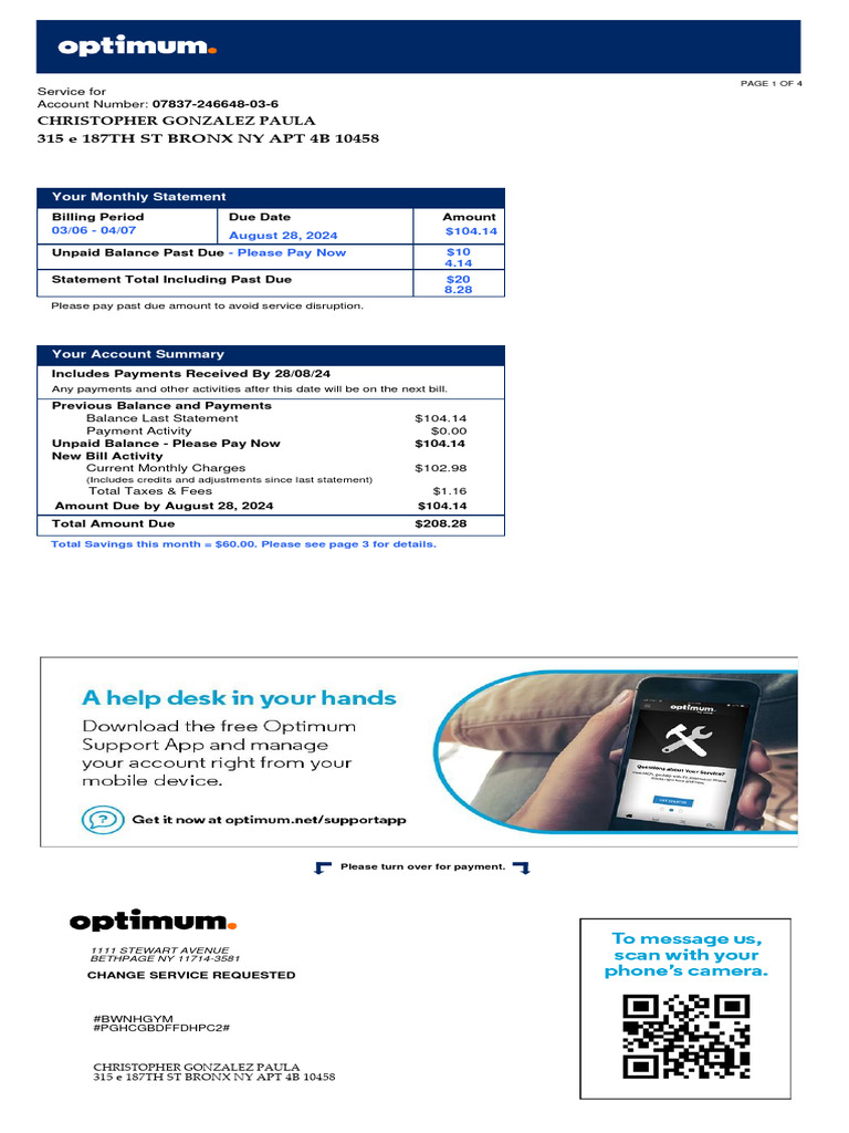 Optimum Monthly Billing Statement | PDF | Cheque | Fee