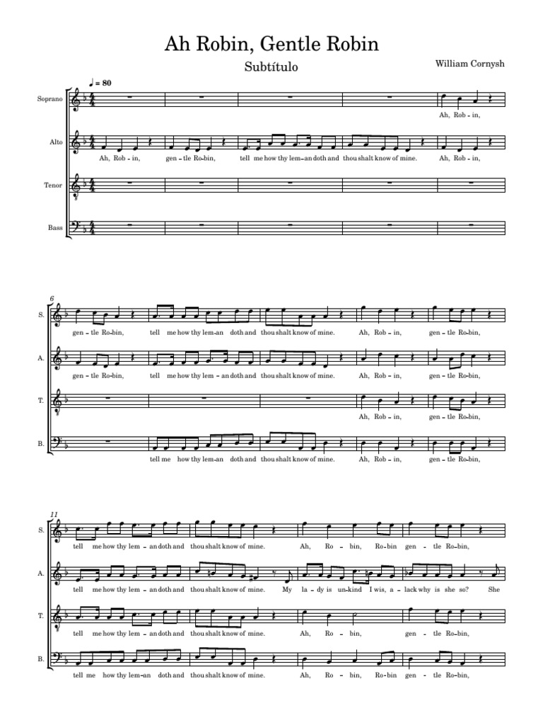 Ah, Robin, Gentle Robin | PDF | Vocal Music | Singing