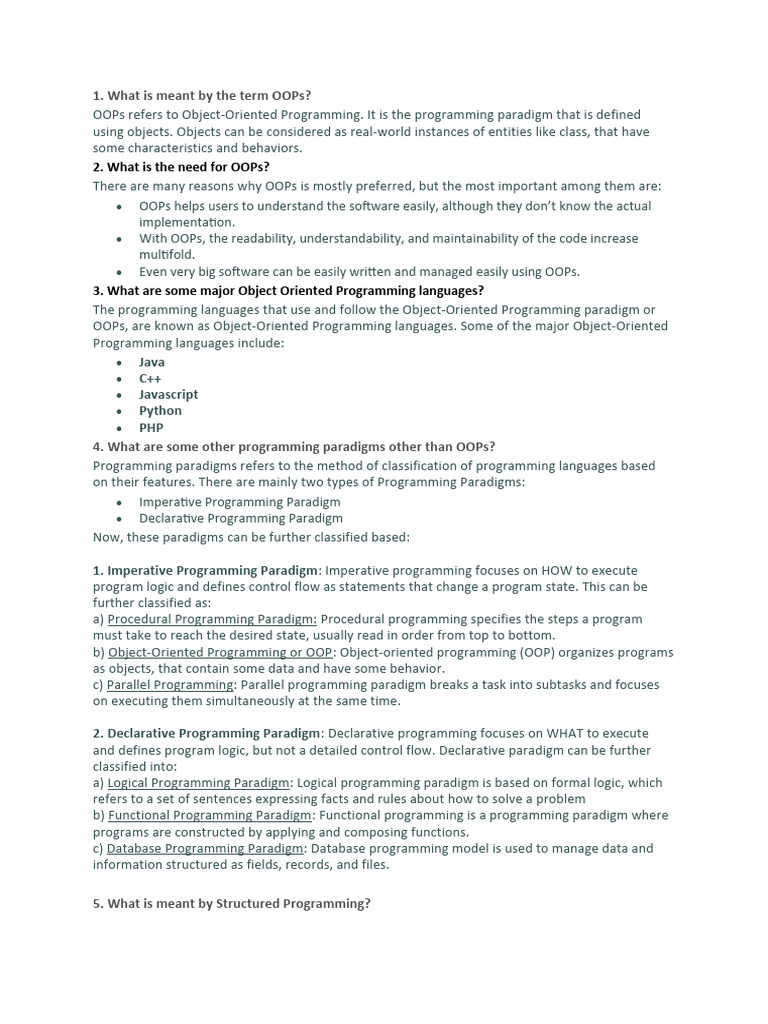 OOP - Interview Questions | PDF | Inheritance (Object Oriented Programming) | Method (Computer ...