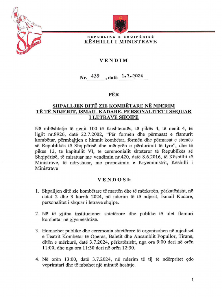 VKM 439 - Dite Zie Kadare | PDF