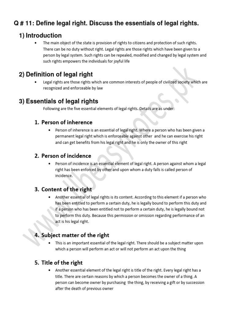 11.characteristics of Legal Right | PDF | Rights | Property