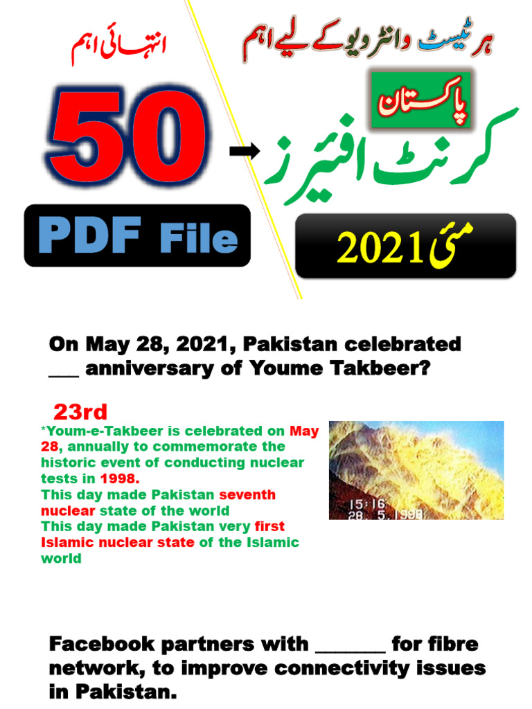 Complete Mont of May-2021 Pakistan Current Affairs by Pakmcqs Official ...