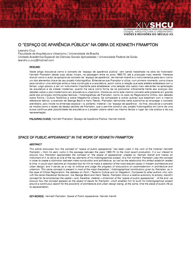 O Espaço de Aparência Pública Na Obra de Kenneth Frarmpton | PDF ...