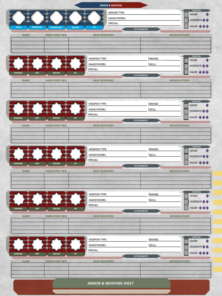 Armor and Weapons Specification Sheet | PDF