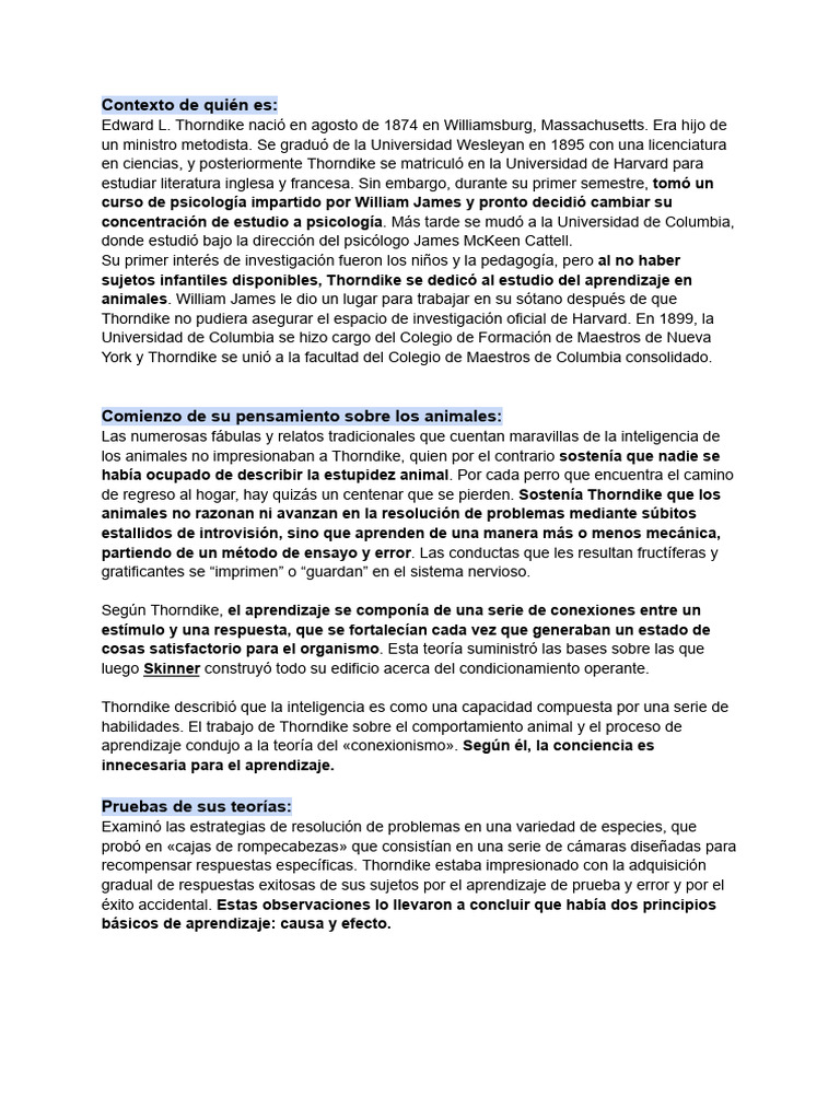 Teoría del Aprendizaje de Thorndike | PDF | Sicología | Ciencias del ...