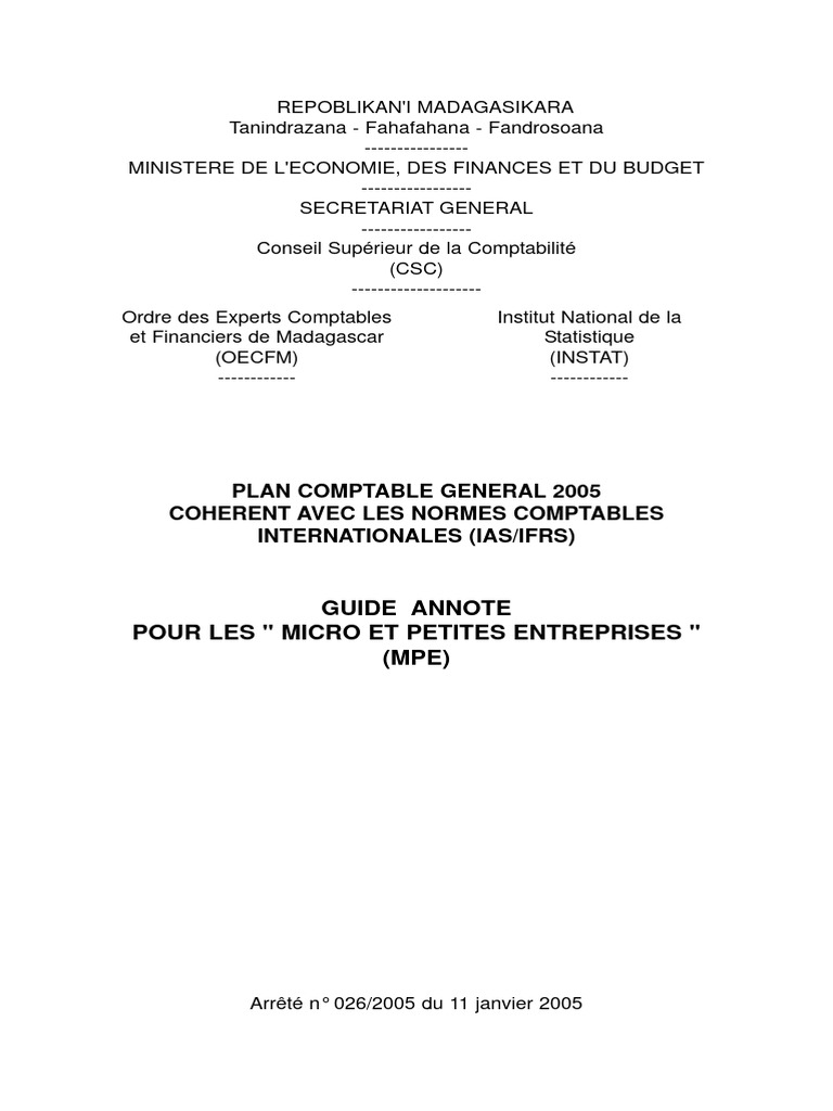Guide annoté PCG 2005 pour MPE | PDF | Comptabilité | Bilan comptable