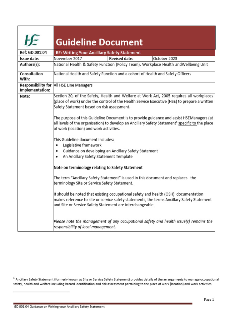GD00104 Guidance On Writing Your Ancillary Safety Statement | PDF ...