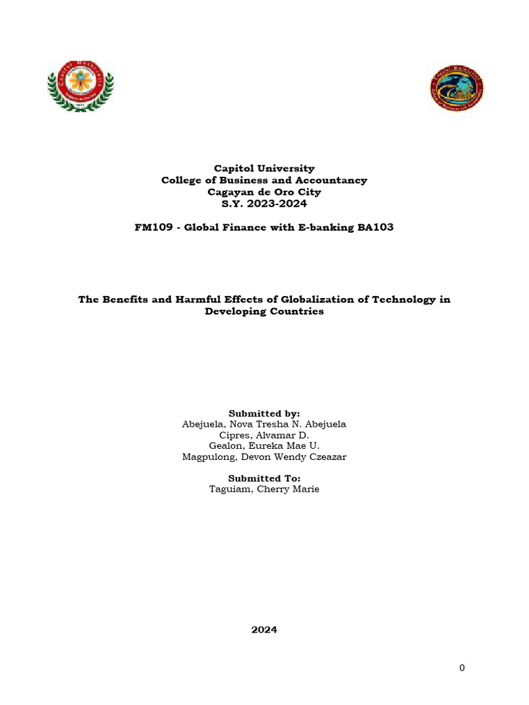 The Benefits and Harmful Effect of Globalization of Technology in Developing Countries 2 | PDF ...