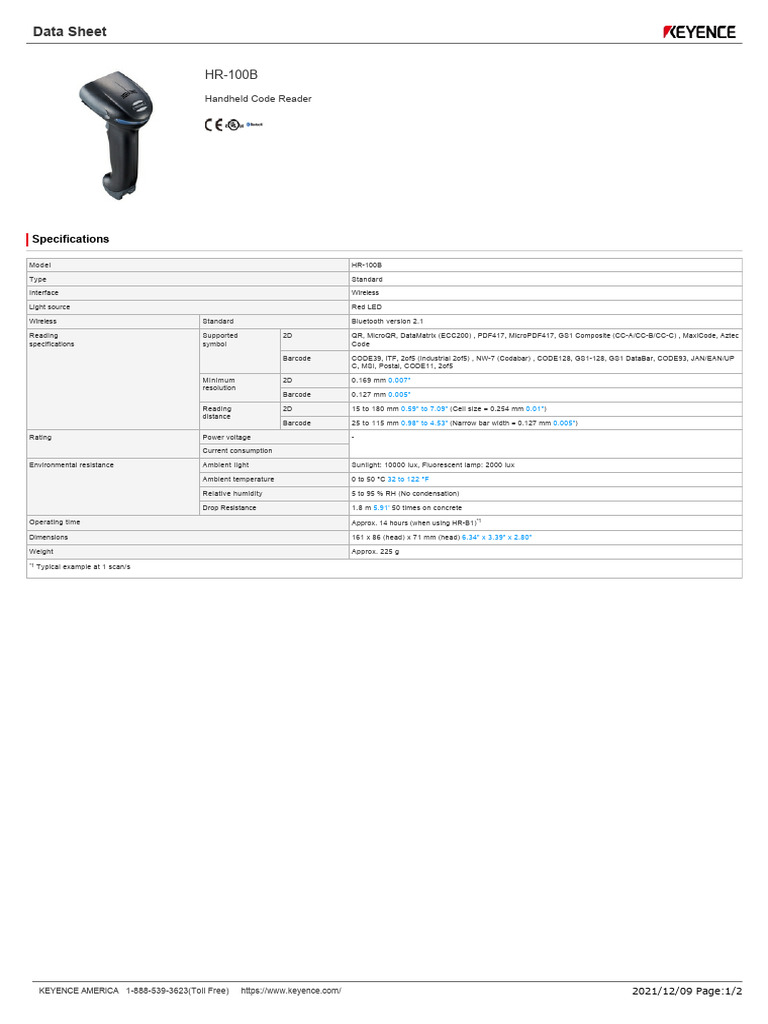 HR-100B Datasheet | PDF | Barcode | Qr Code