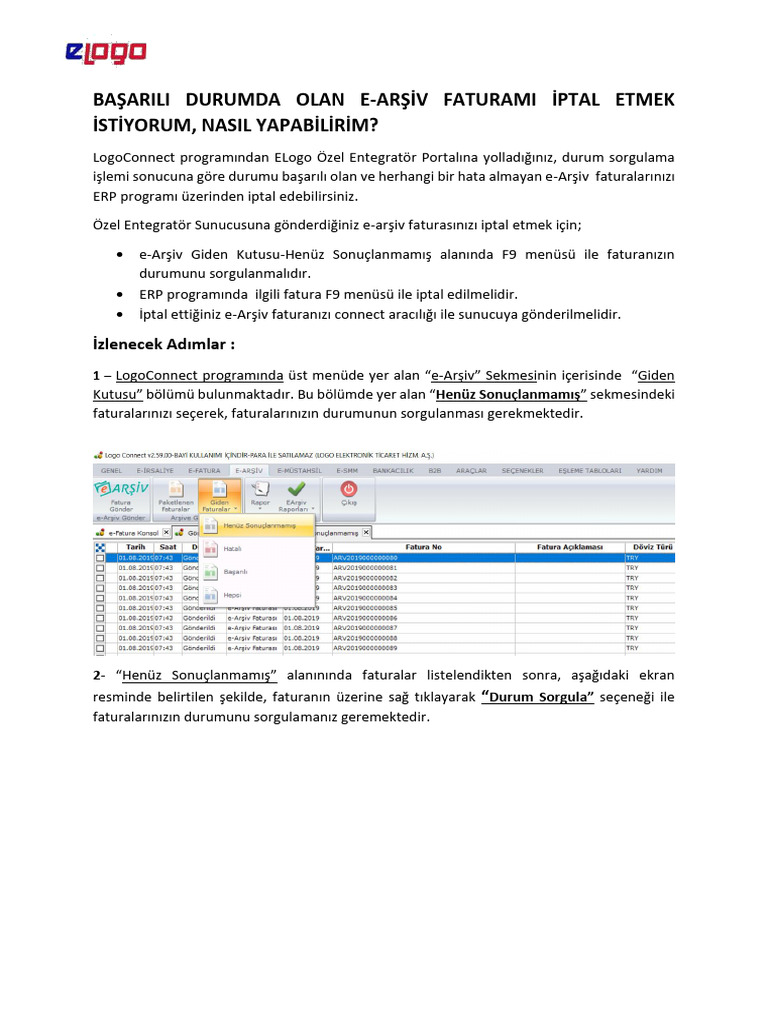 E-Arşiv Fatura Sorgulama Ve İptal Dökümanı | PDF